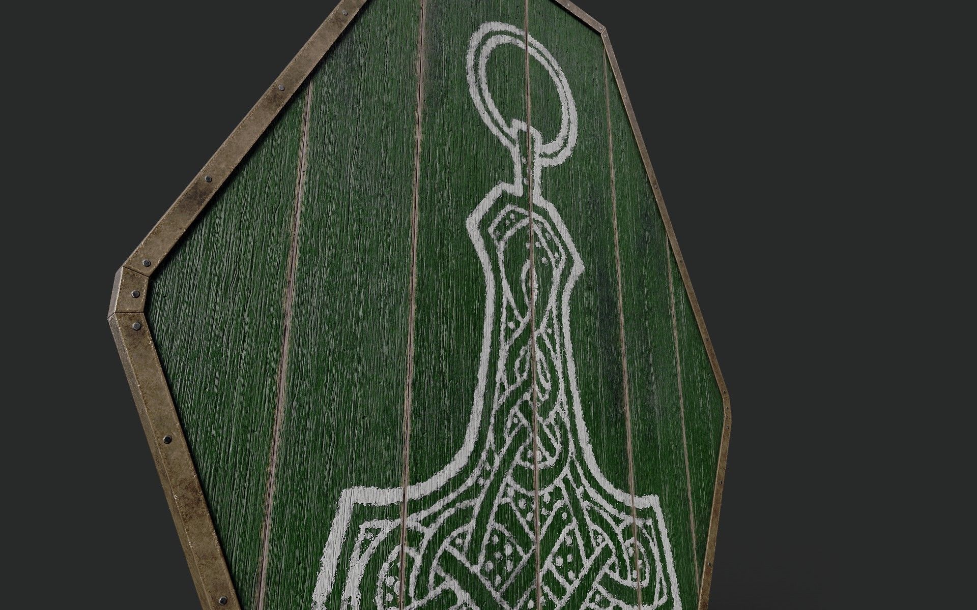3D model Slavic diamond-shaped shield painted green with Thor symbol VR ...