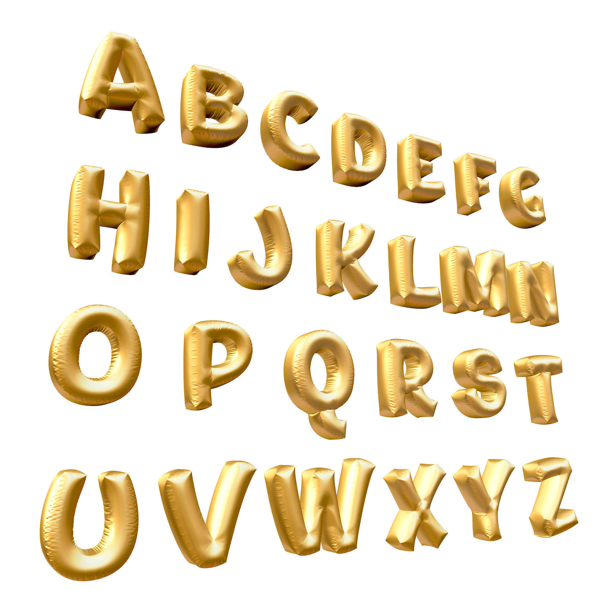 Golden Balloons Alphabet Letters High Poly 3D model | CGTrader