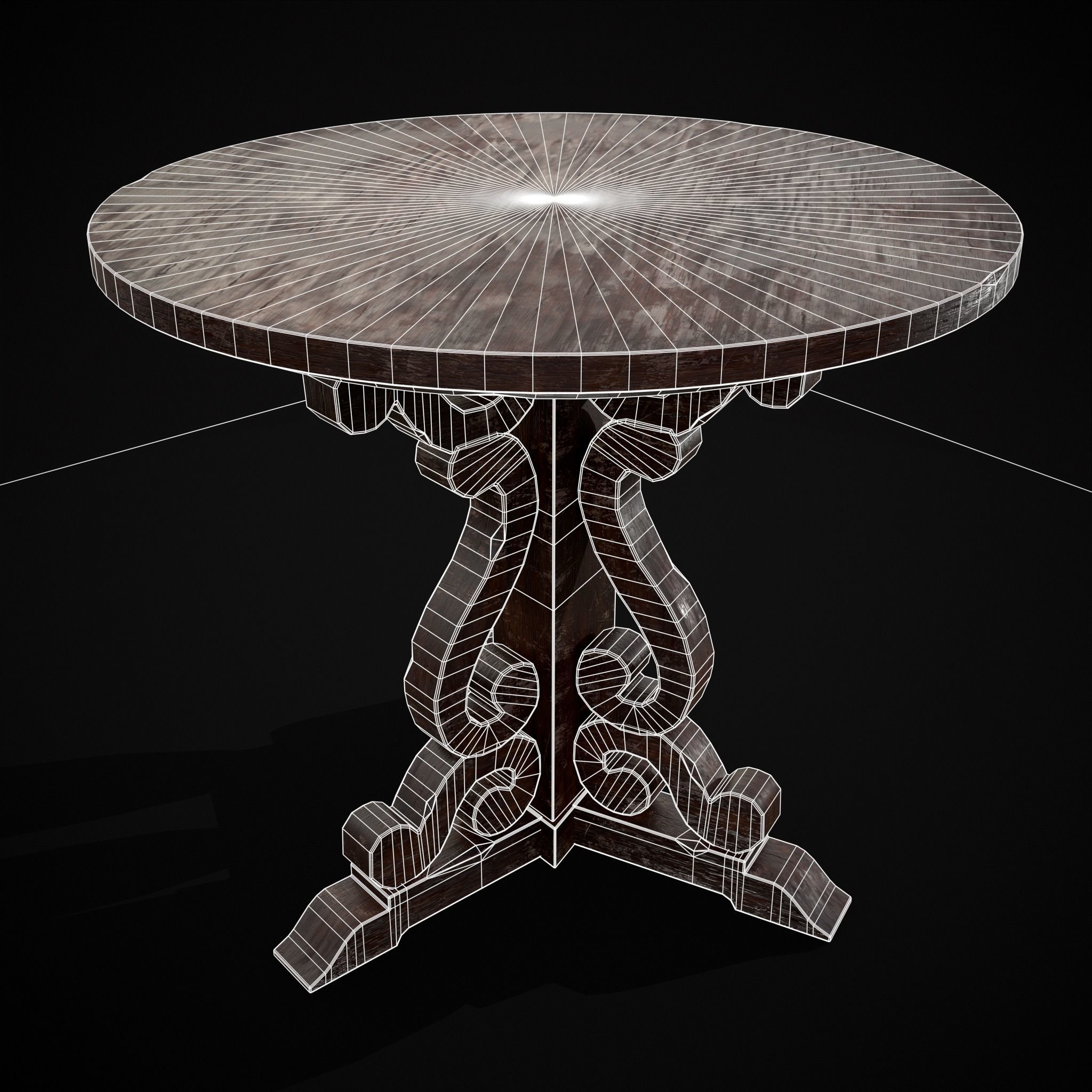 3D model Medieval Mahogany Antique Three Legged Round Table VR / AR ...