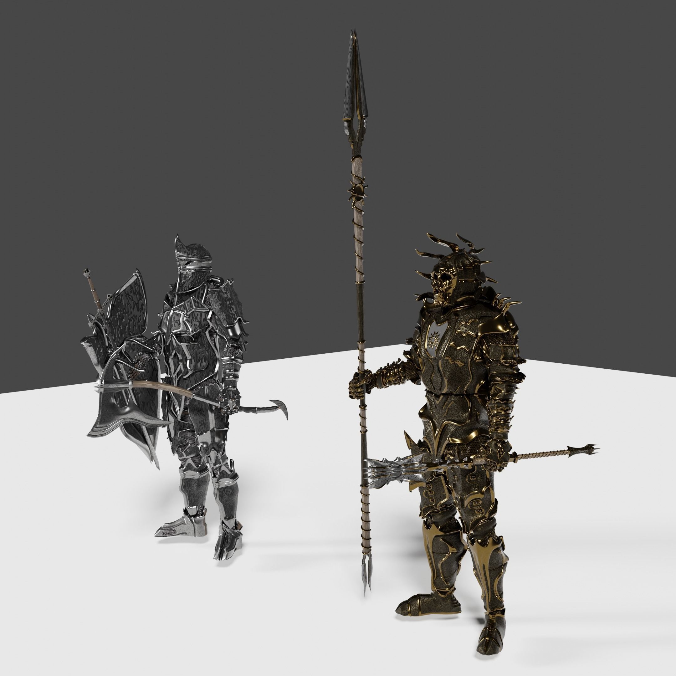 Sunlord and Moonlord set of armors and weapons 3D model rigged | CGTrader