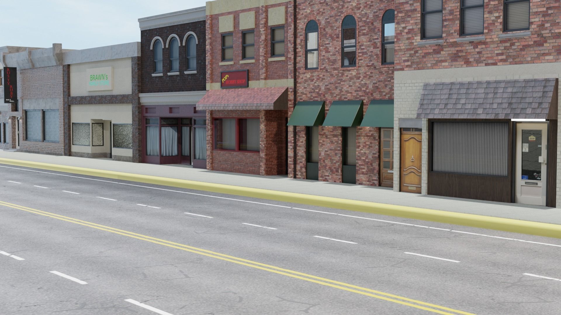 3D model Small Town Row Buildings Pack VR / AR / low-poly | CGTrader