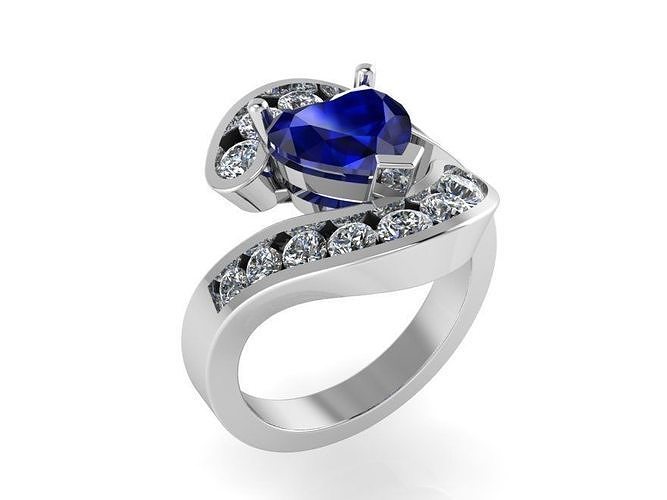 Blue heart diamond ring 2284 3D print model 3D model 3D printable ...