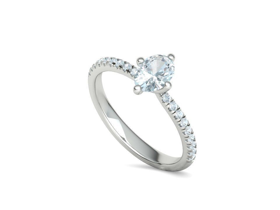 Solitaire Engagement Compass Set Four Claw Ring 7x5 Oval stone 3D model ...