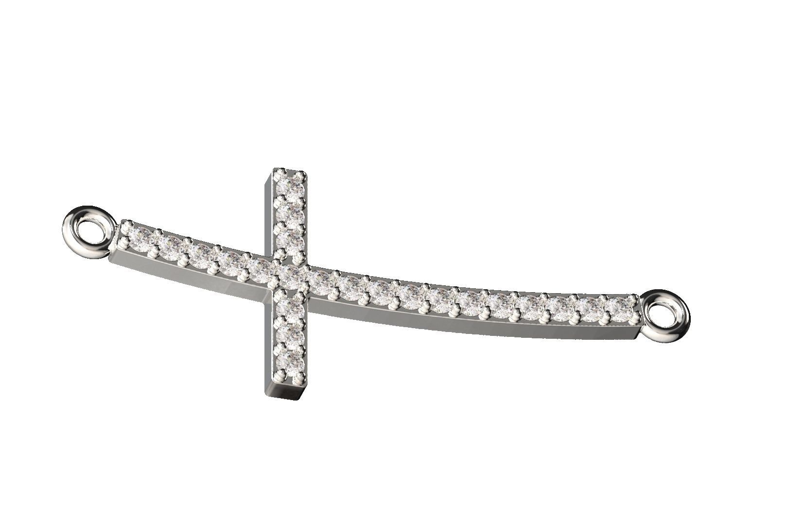 Curved Cross With Gems Pendant Necklace 3D model 3D printable | CGTrader