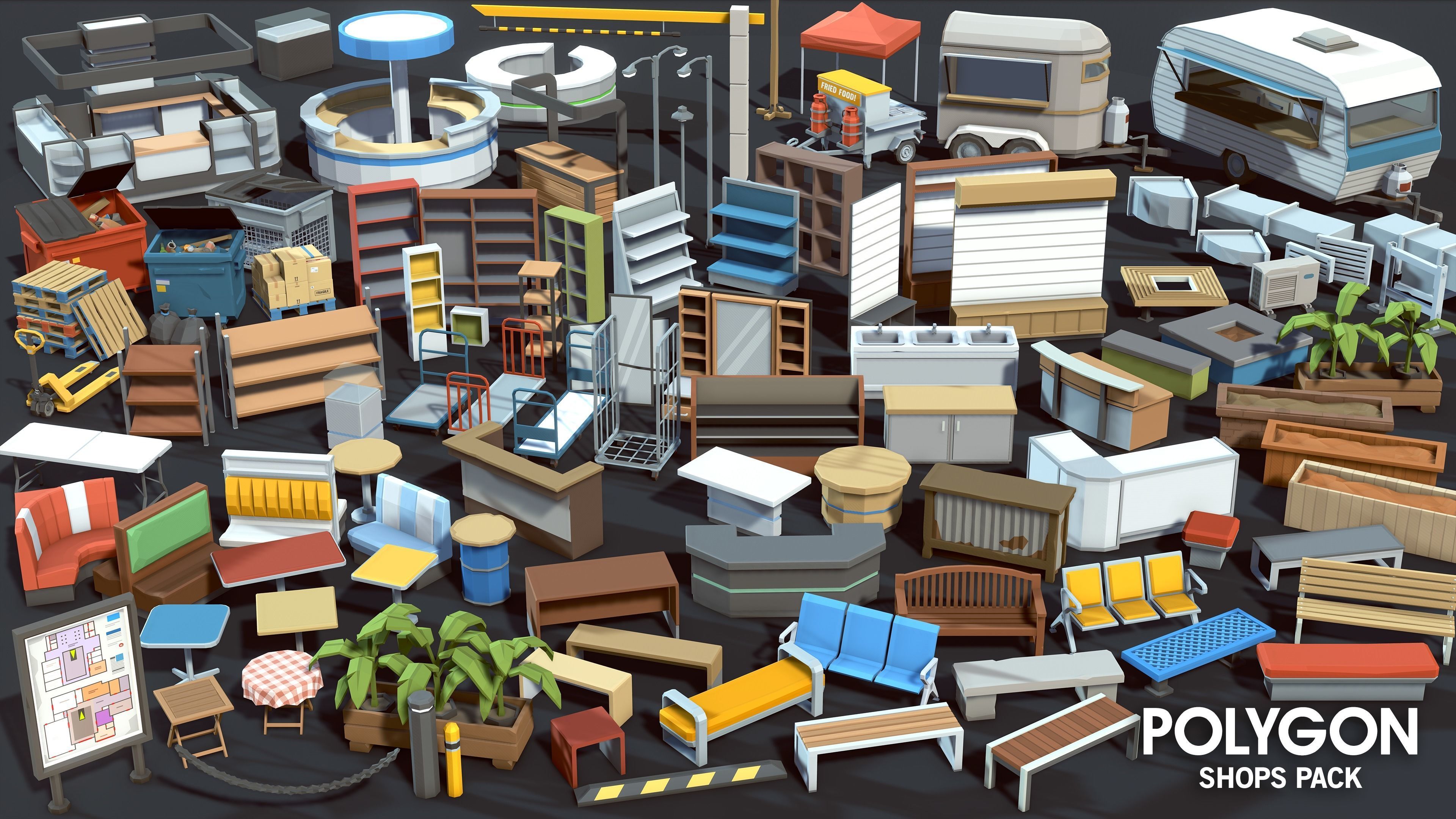 3D model POLYGON - Shops Pack VR / AR / low-poly | CGTrader