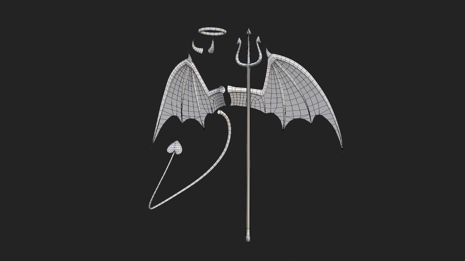 3D model Devil Horns Trident Halo Wings - Low poly VR / AR / low-poly | CGTrader