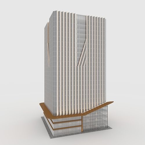 Tower 7 tall building with wooden facade 3D model | CGTrader