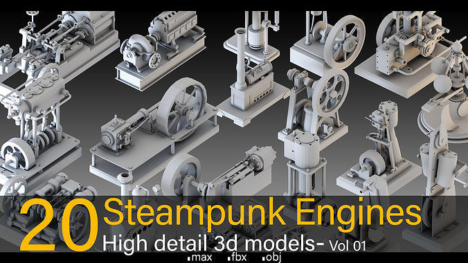 3D model 20- Steampunk Engines- High detail 3d models VR / AR / low ...