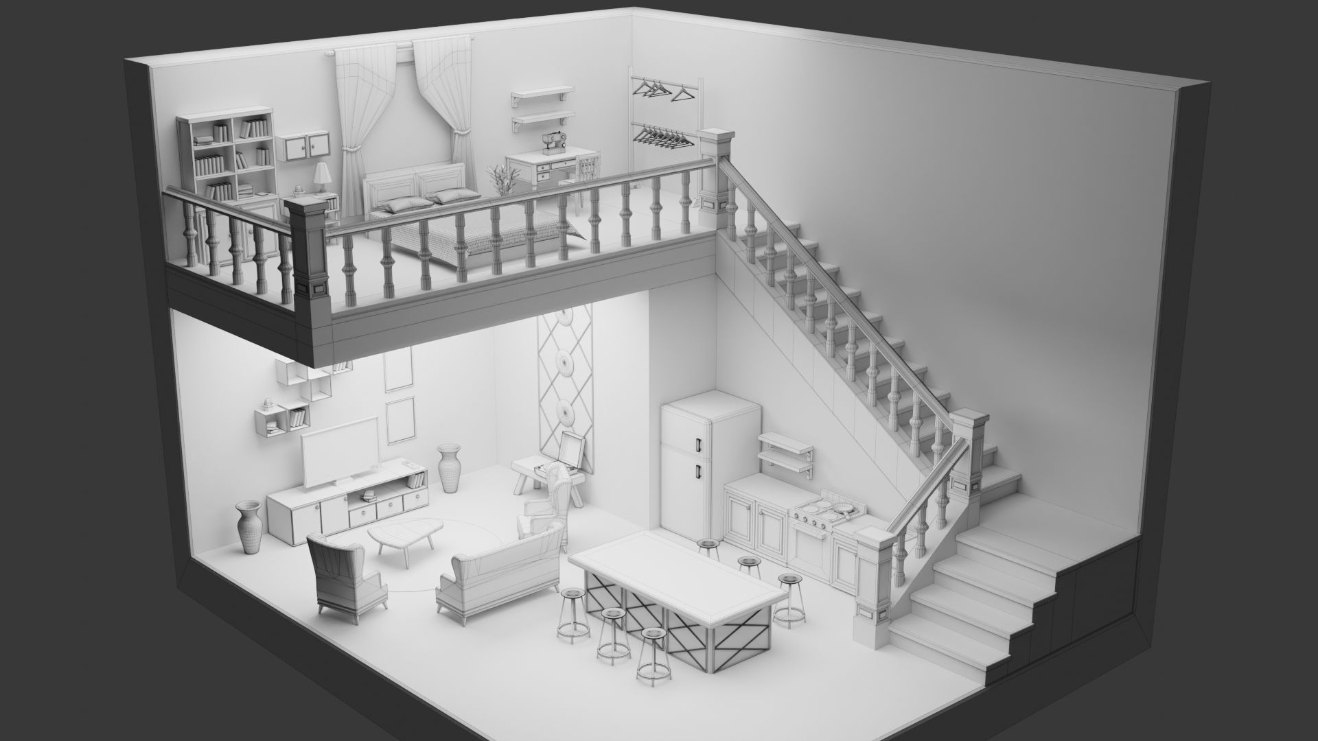 3D model Interior Design Cartoon Style VR / AR / low-poly | CGTrader