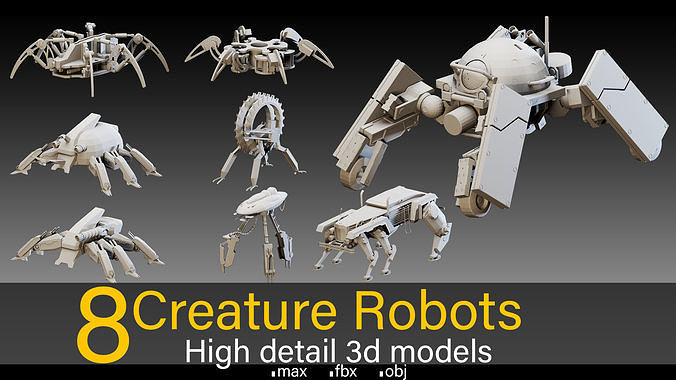 3D model 8 Creature Robots- High detail 3d models VR / AR / low-poly ...