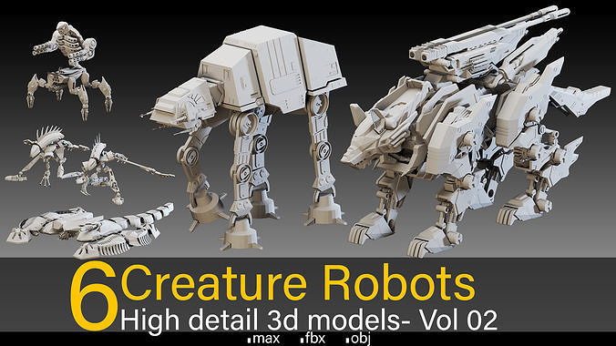 3D model 6 Creature Robots- High detail 3d models VR / AR / low-poly ...