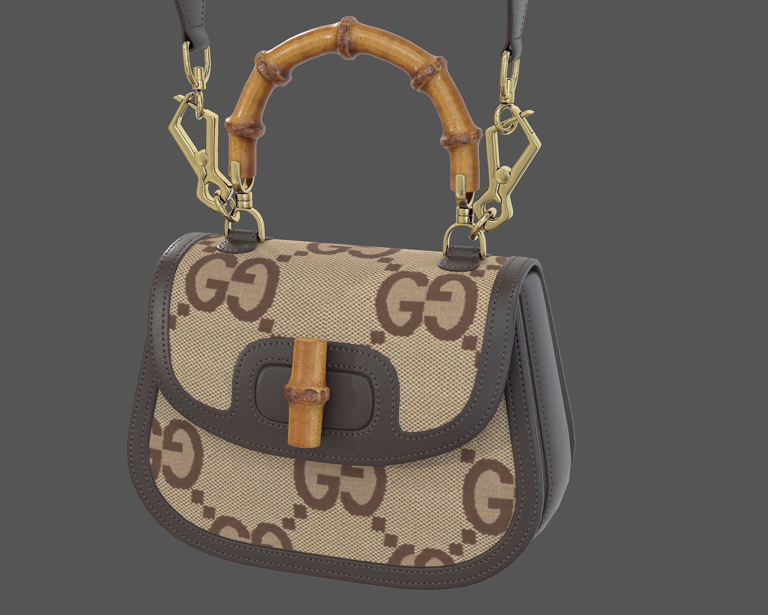 3D model Gucci Bamboo 1947 Jumbo GG Small Bag Brown Light VR / AR / low ...