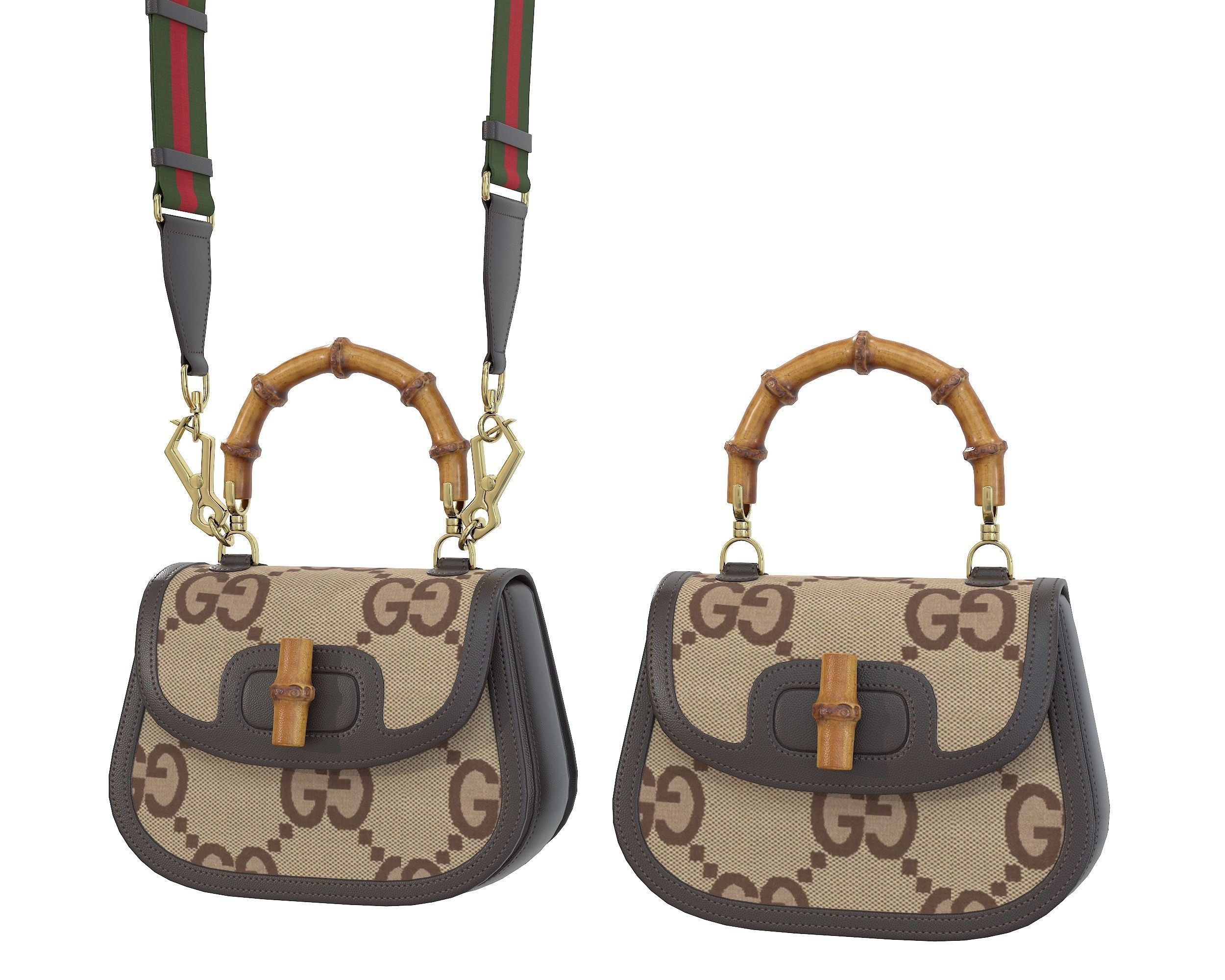 3D model Gucci Bamboo 1947 Jumbo GG Small Bag Brown Light VR / AR / low ...