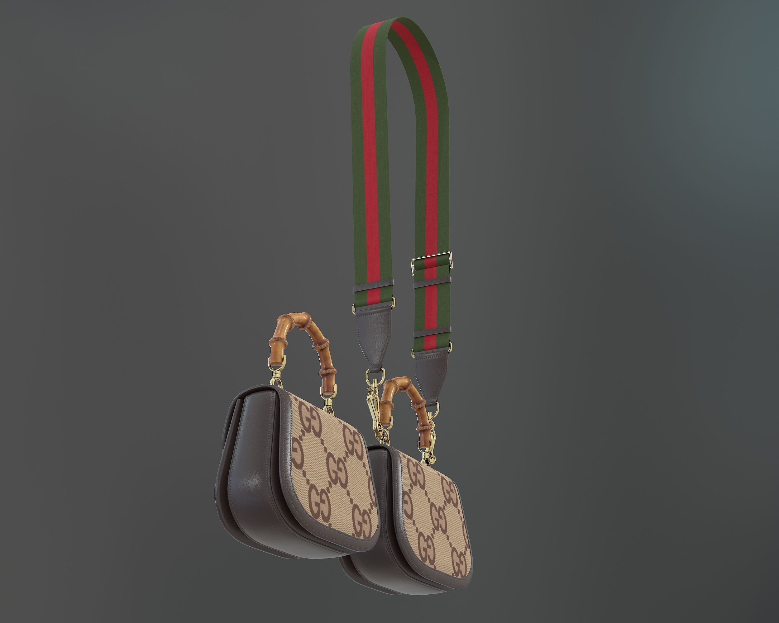 3D model Gucci Bamboo 1947 Jumbo GG Small Bag Brown Light VR / AR / low ...