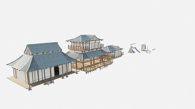 3D model japanese modular buildings with 4k textures VR / AR / low-poly ...