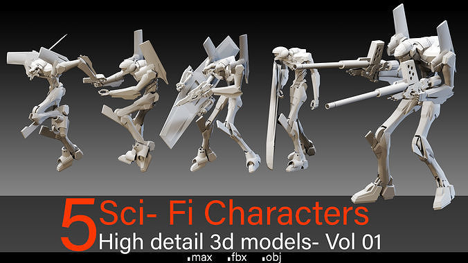 3D model 5 Sci- Fi Characters- Vol 01- High detail 3d models VR / AR ...