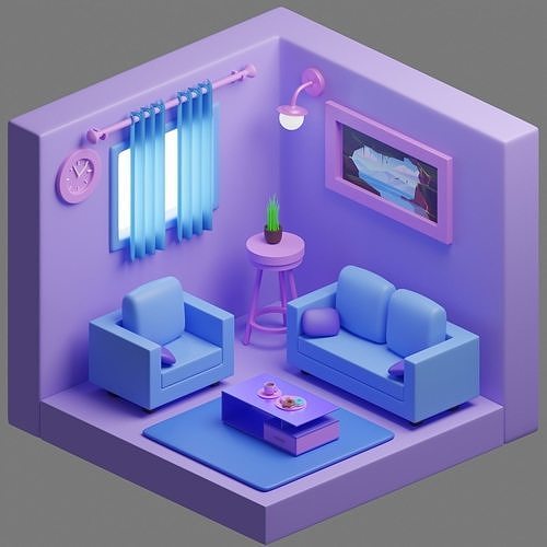 isometric living room free 3D model | CGTrader