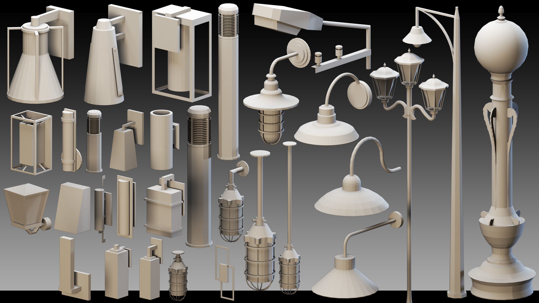 3D model 110 Urban Lighting Props- Kitbash- High detail 3d models VR ...