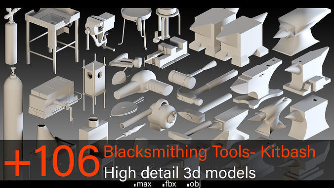 106 Blacksmithing Tools- Kitbash- High detail 3d models 3D model | CGTrader