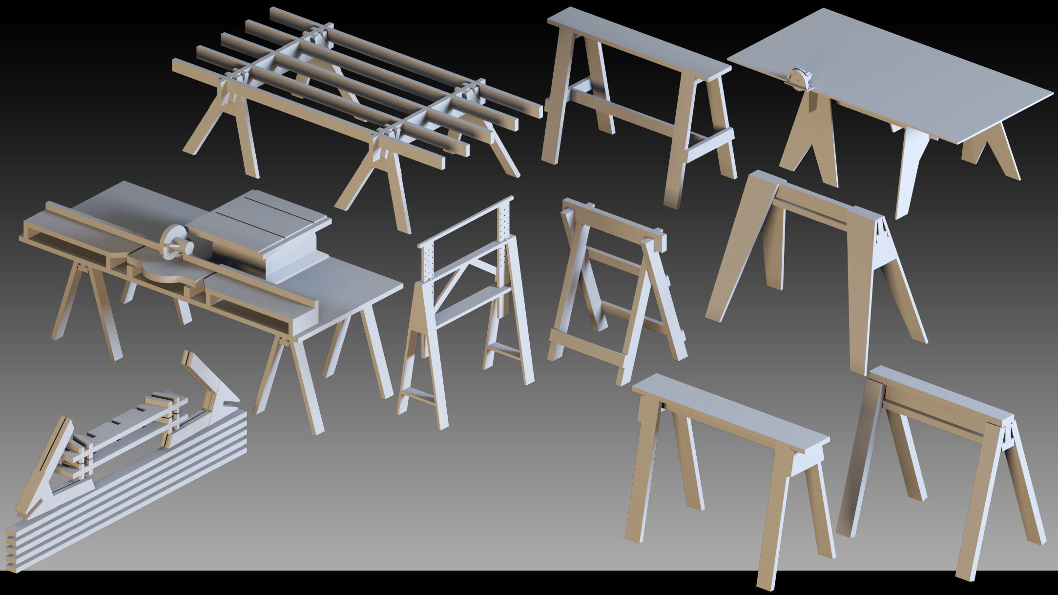 3D model 70 Wooden Props- Kitbash- High detail 3d models VR / AR / low ...