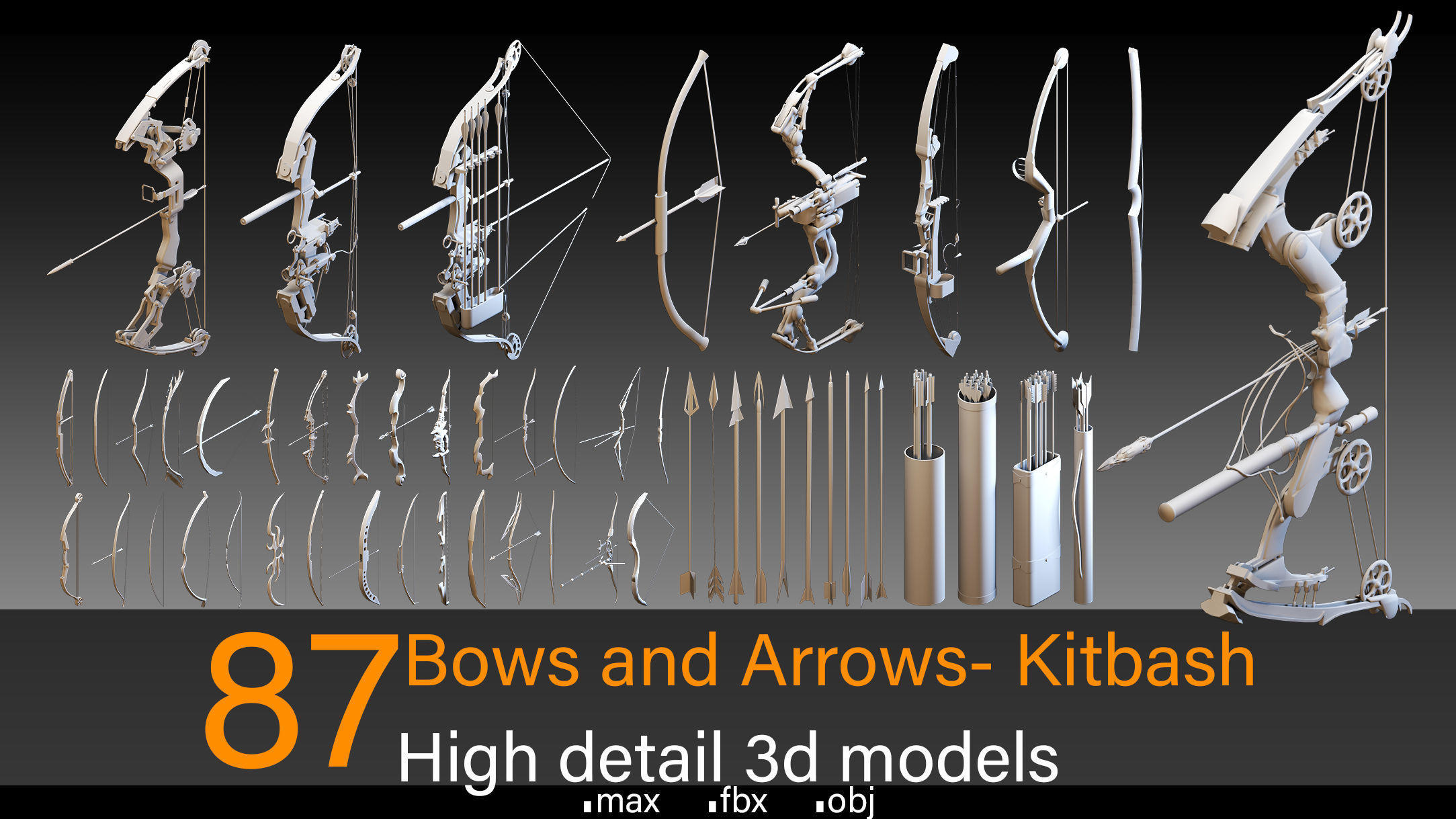 3D model 87 Bows and Arrows- Kitbash- High detail 3d models VR / AR ...
