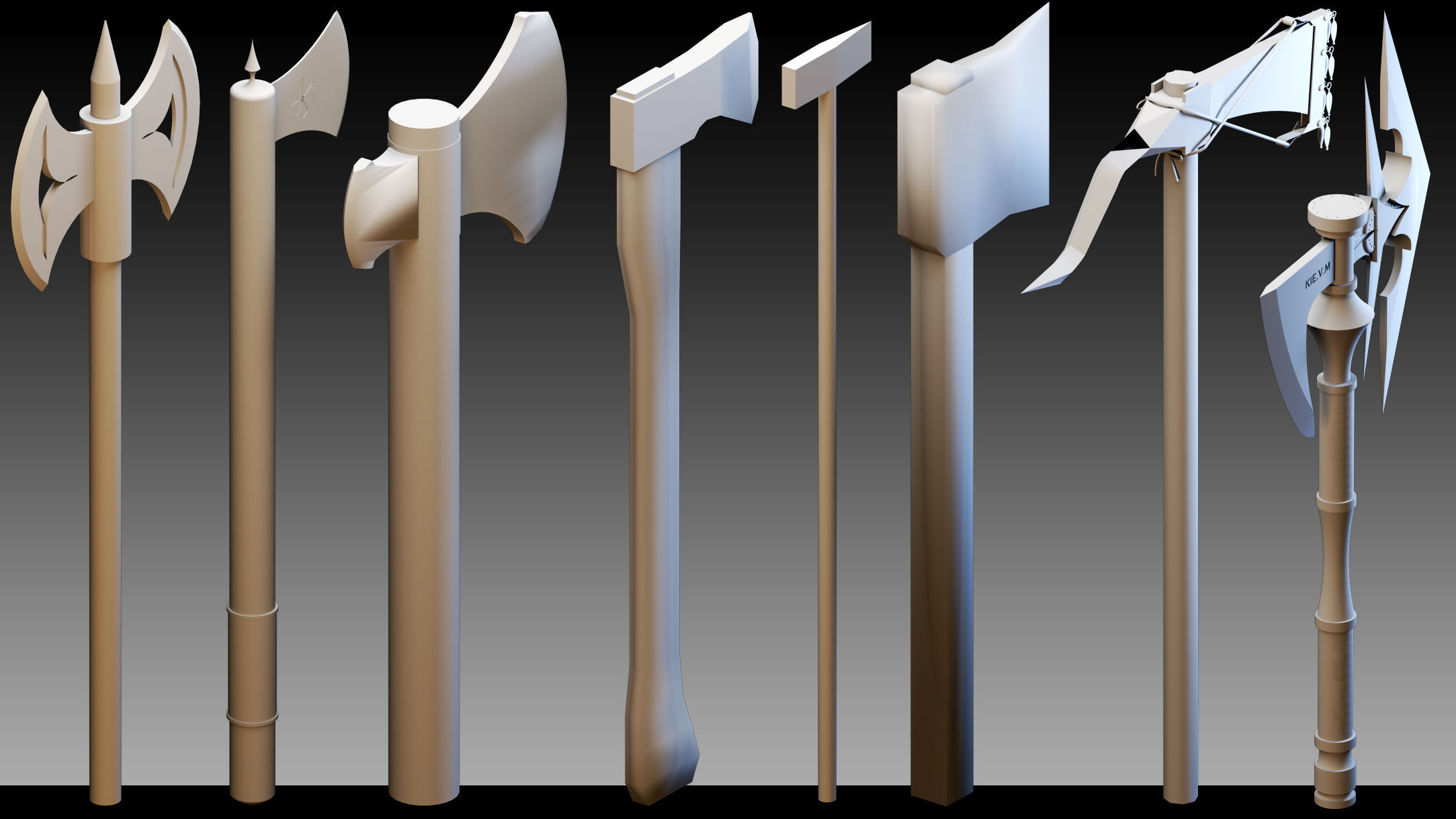 3D model 100 Axes- Kitbash- High detail 3d models VR / AR / low-poly ...