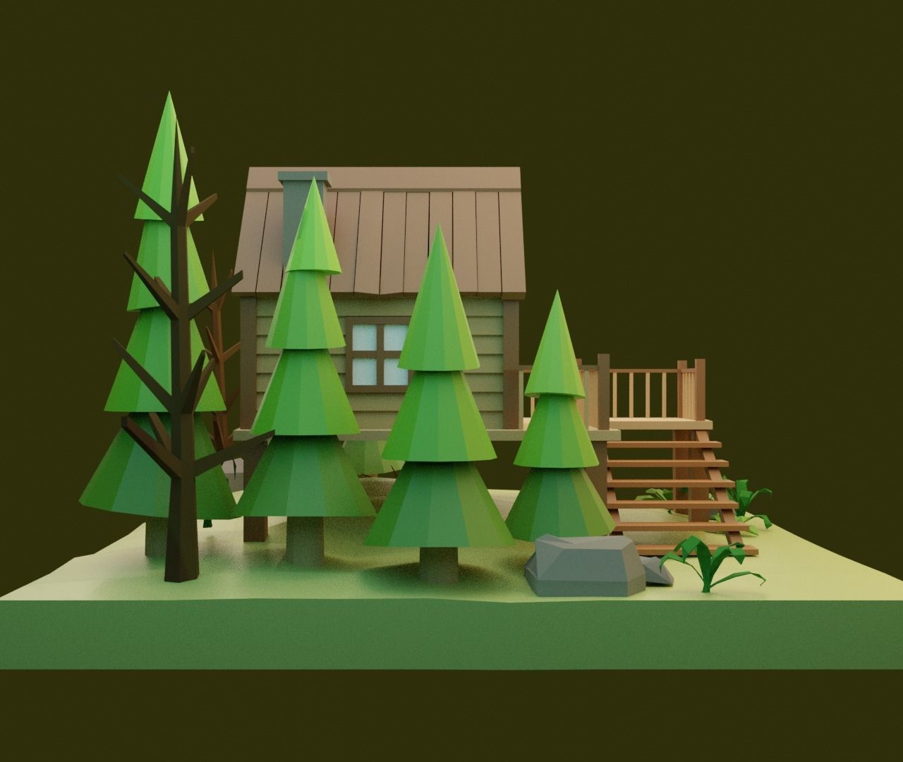 3D model Low-poly House cabin in woods VR / AR / low-poly | CGTrader