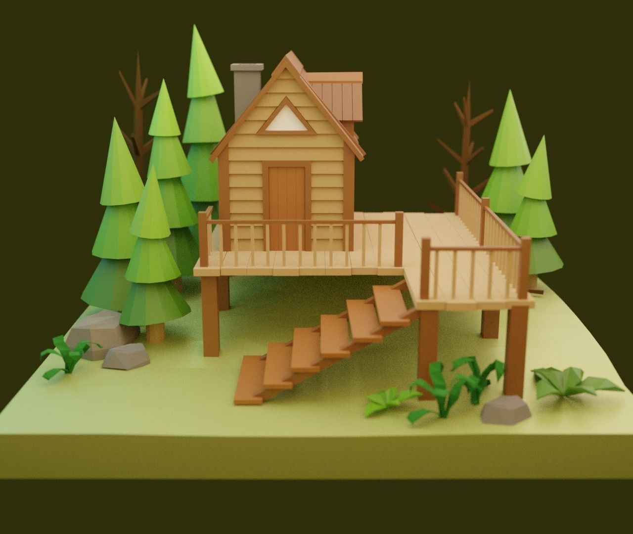 3D model Low-poly House cabin in woods VR / AR / low-poly | CGTrader