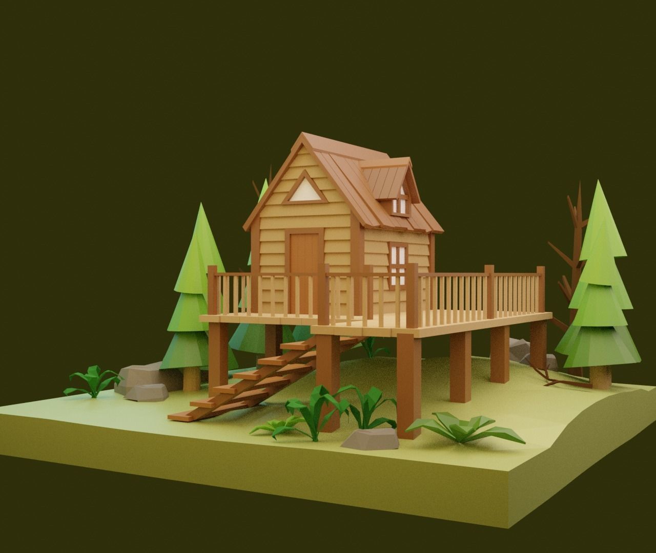 3D model Low-poly House cabin in woods VR / AR / low-poly | CGTrader
