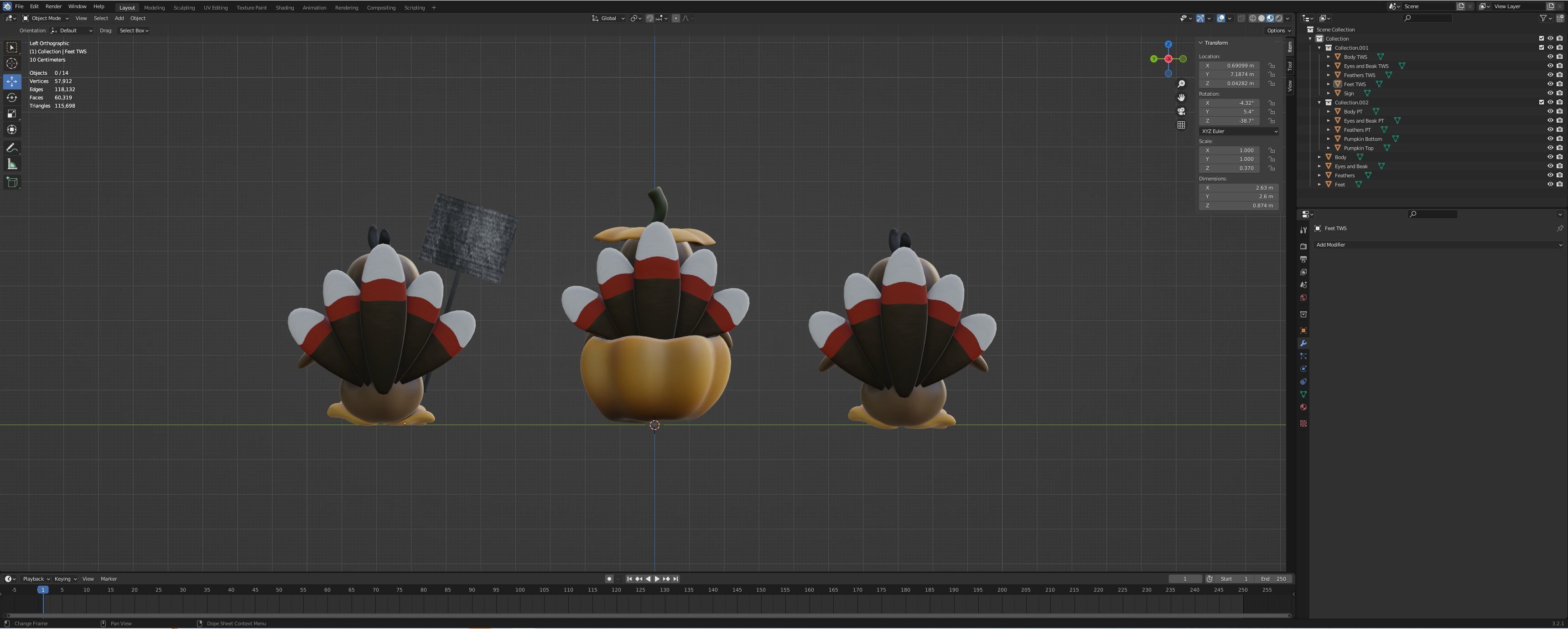 3D model Cartoon Thanksgiving Decorative Turkey VR / AR / low-poly ...