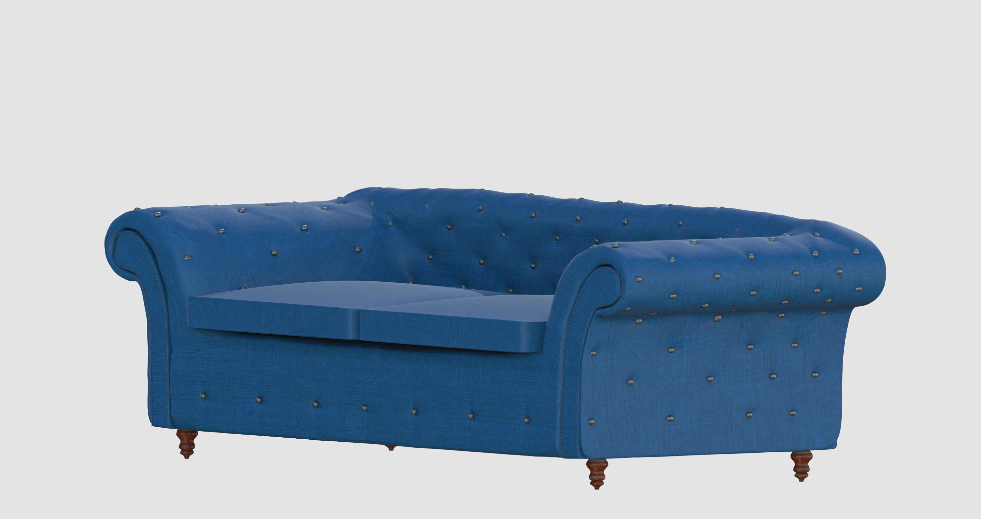 Blue basic capitone sofa 3D model | CGTrader
