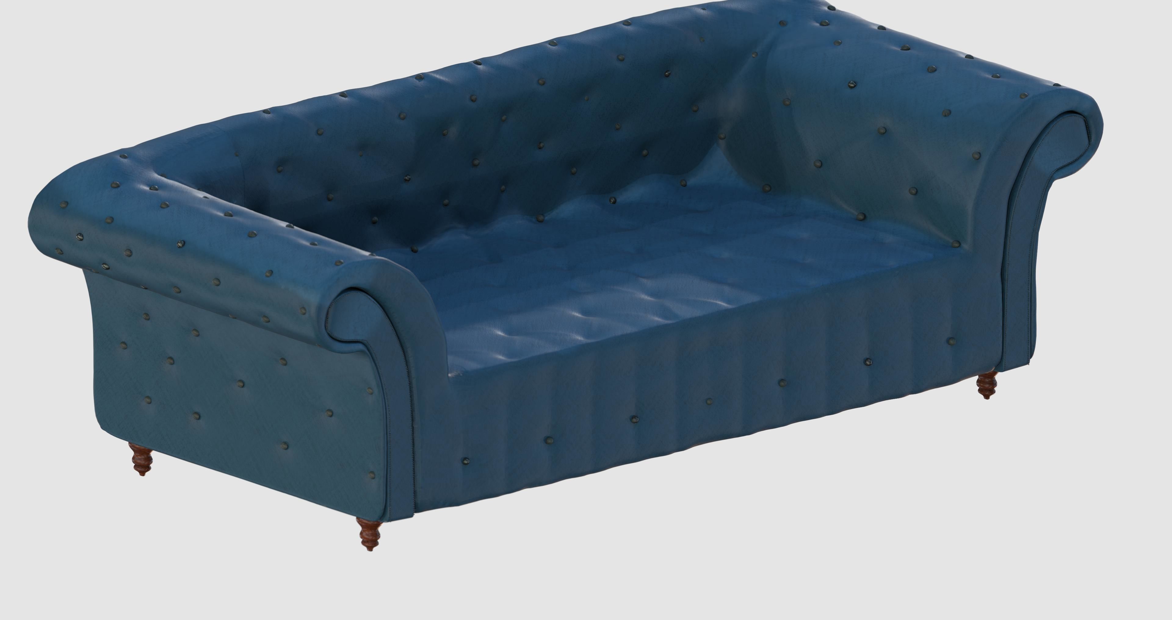 Blue basic capitone sofa 3D model | CGTrader