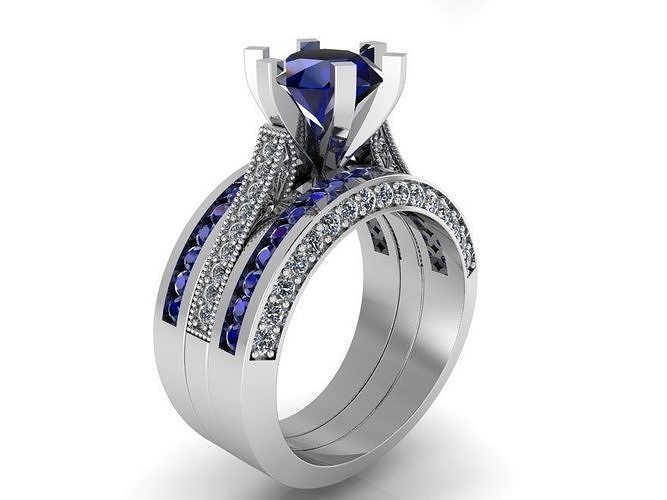 Luxurious blue Diamond ring with 2-bands 2318 3D print model 3D model ...