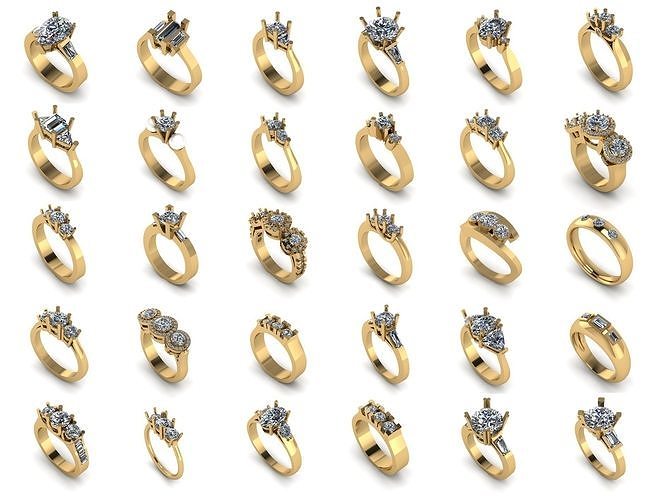 30 designed triple engagement rings collection 3D model 3D printable ...