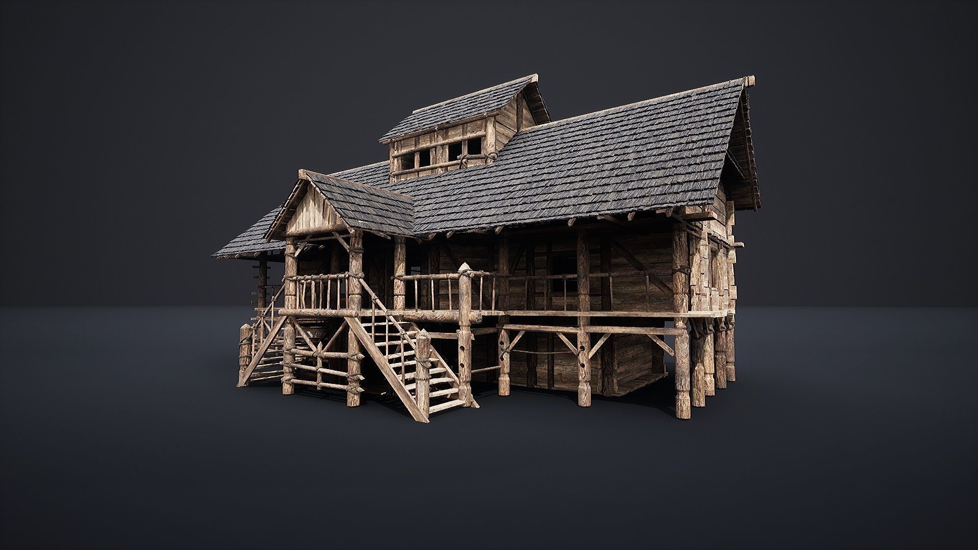 3D model ENTERABLE MEDIEVAL SLAVIC HOUSE COTTAGE CABIN HUT VILLAGE PACK ...