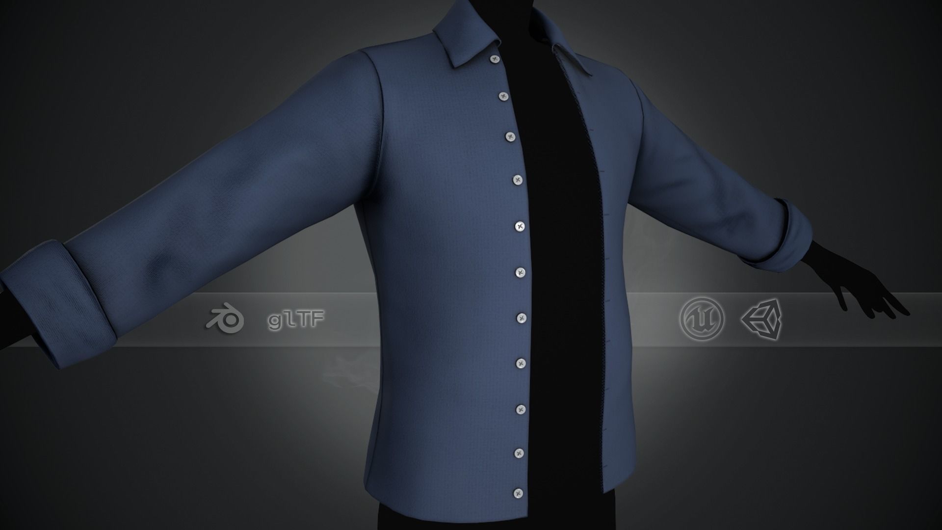 3D model Blue Open Front Shirt Style 1 VR / AR / low-poly | CGTrader