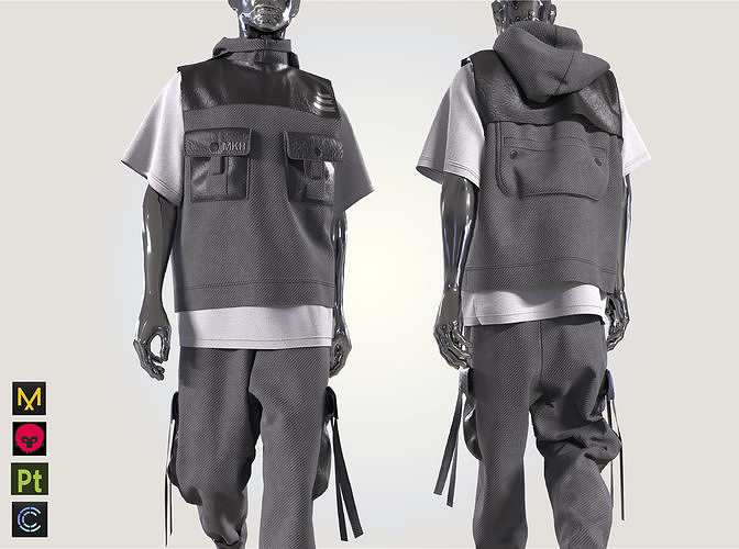 3D cyberpunk outfit vest jacket pants shirt 3D model | CGTrader