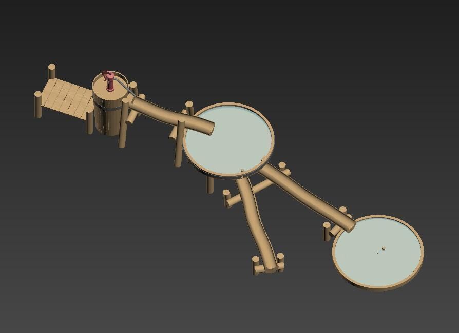Wooden children outdoor water play equipment 3D model | CGTrader