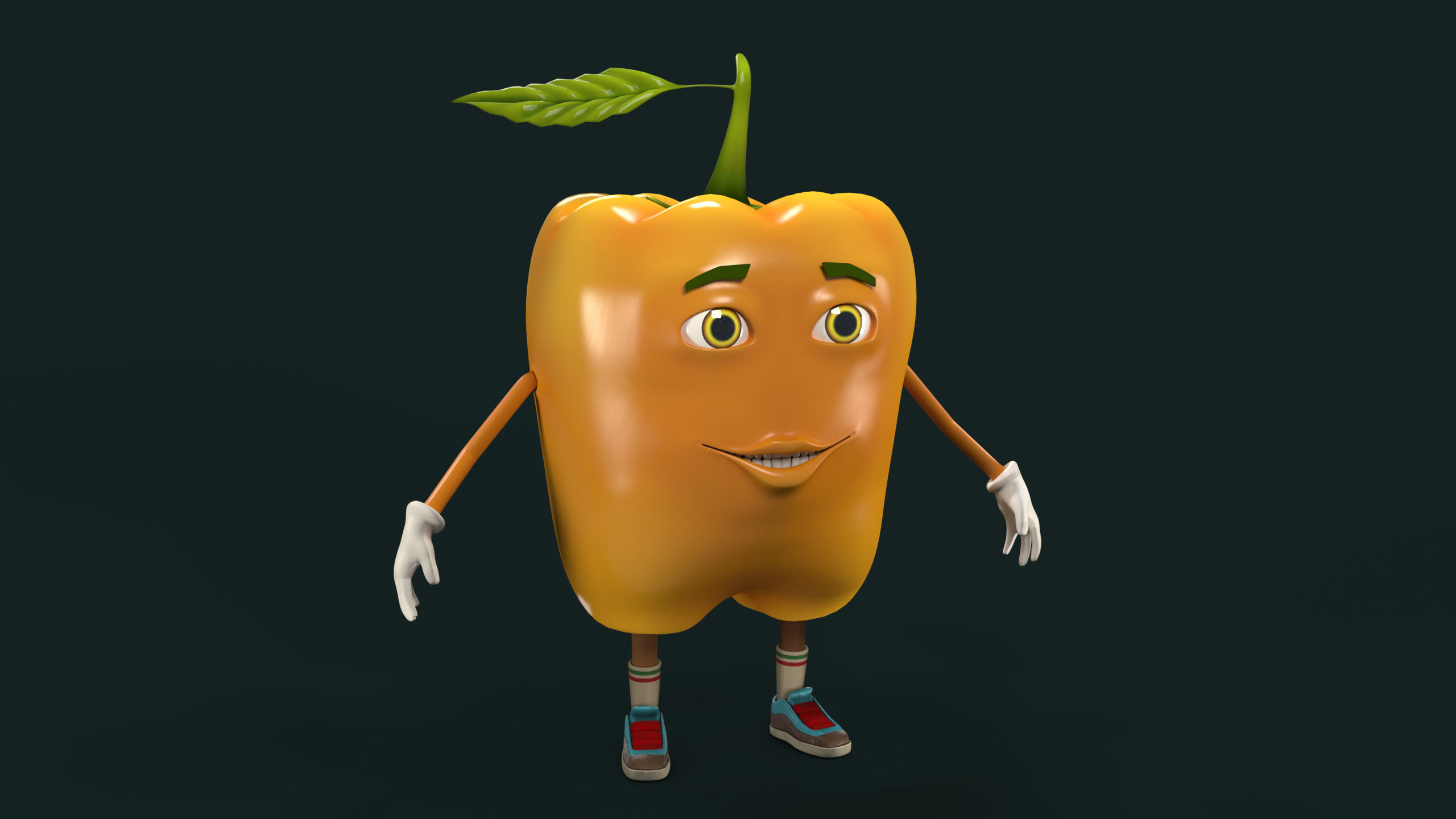 Cartoon food pepper yellow man 3D model rigged | CGTrader