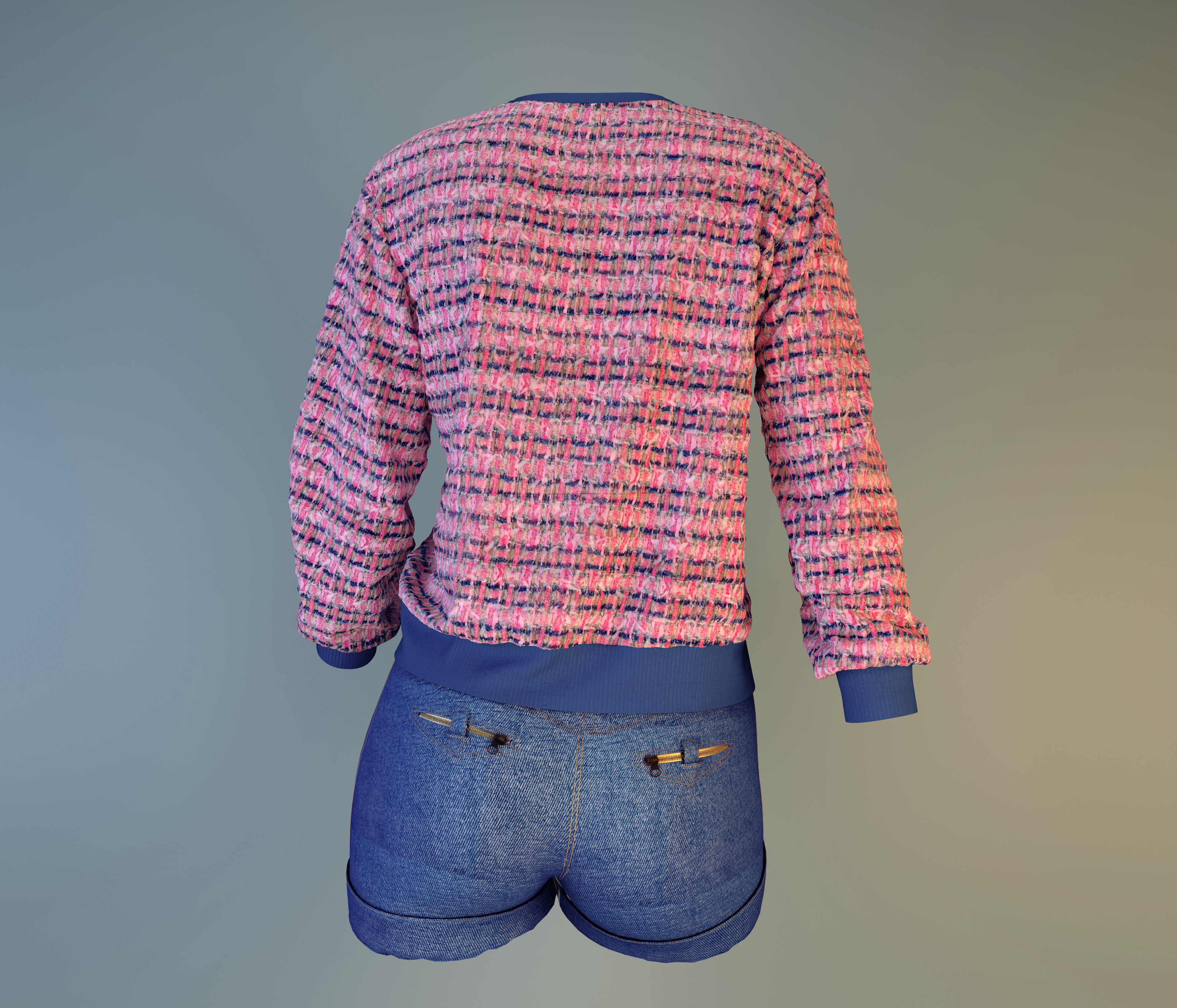 denim shorts and pullover - girls outfit 3D model | CGTrader