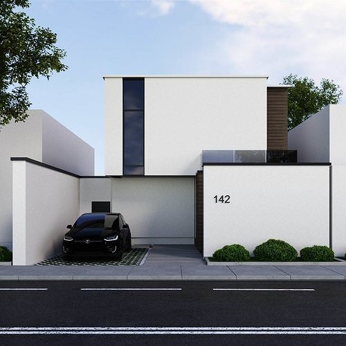 exterior high tech house model with car model tesla X 3D model | CGTrader