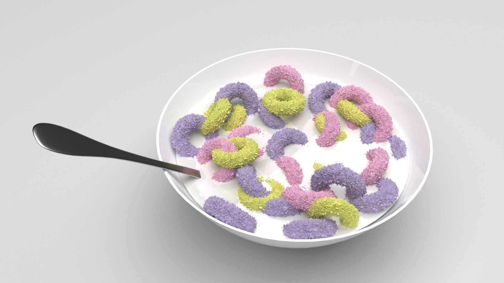 Bowl of Yellow Pink and Purple Cereals 3D model | CGTrader