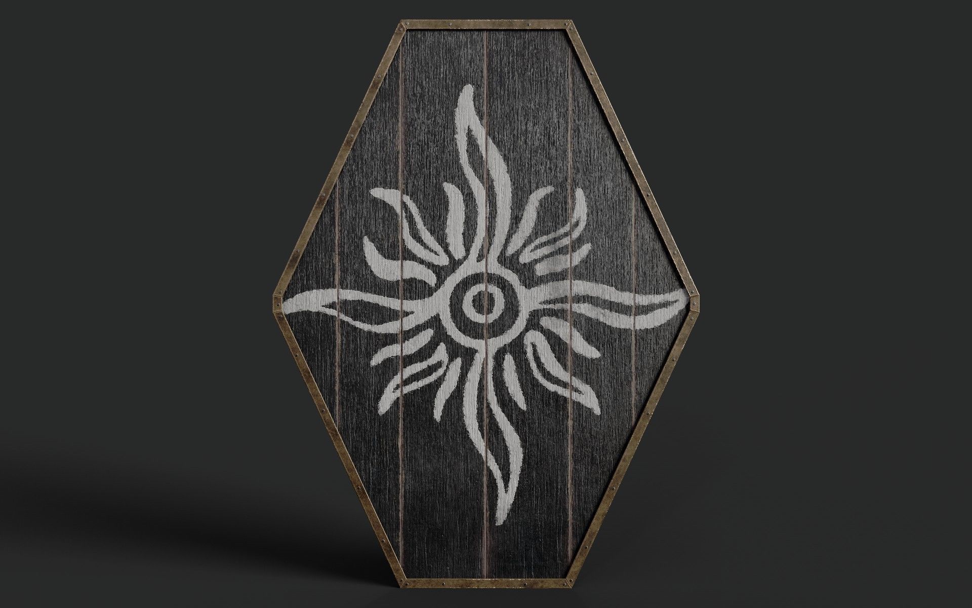 3D model Slavic diamond-shaped shield painted black with sun symbol VR ...