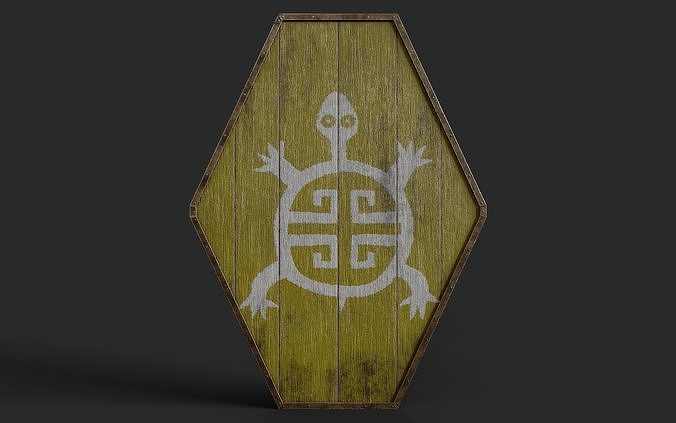 3D model Slavic diamond-shaped shield painted yellow with turtle symbol ...