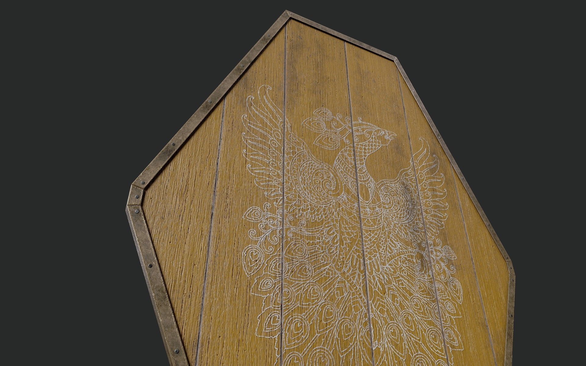 3D model Slavic diamond-shaped shield painted yellow with pheasant ...