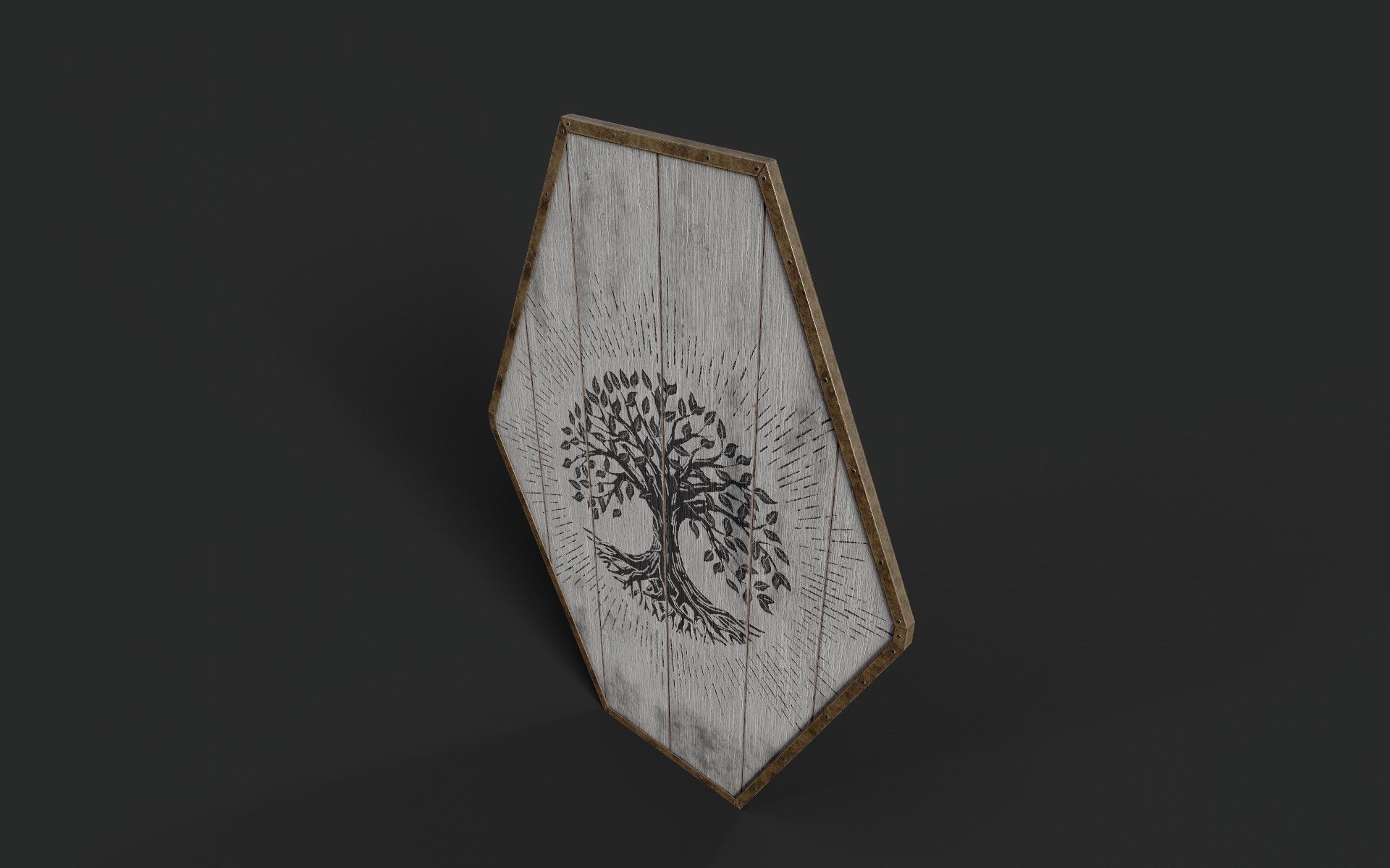 3D model Slavic diamond-shaped shield painted white with yggdrasil ...