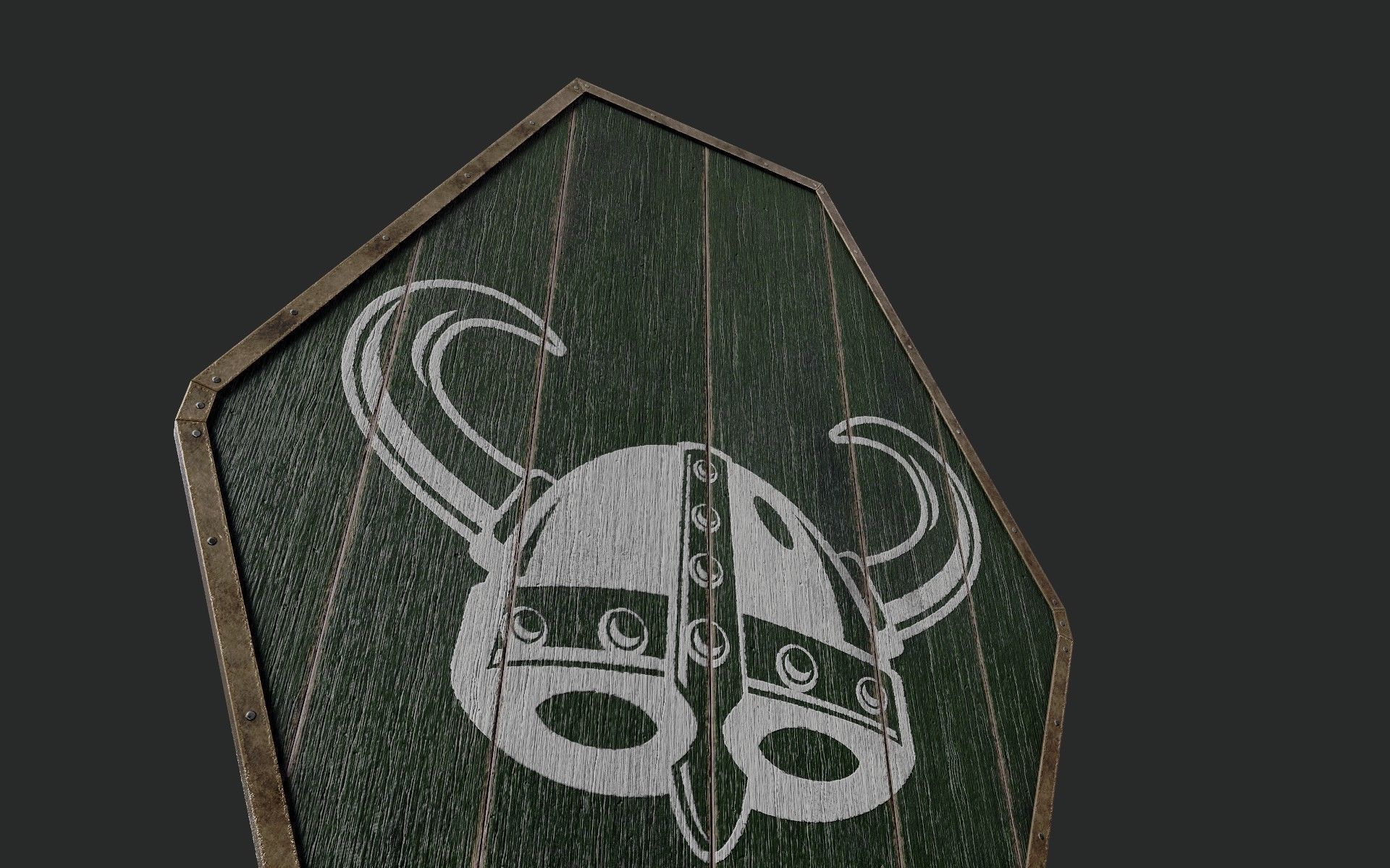 3D model Slavic diamond-shaped shield painted green with helmet symbol ...