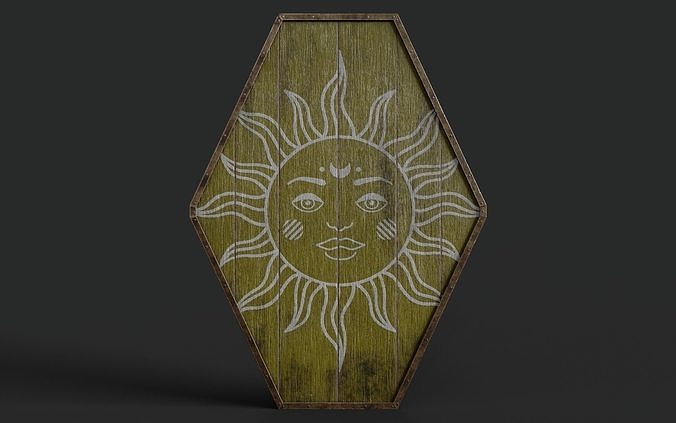 3D model Slavic diamond-shaped shield painted yellow with sun symbol VR ...