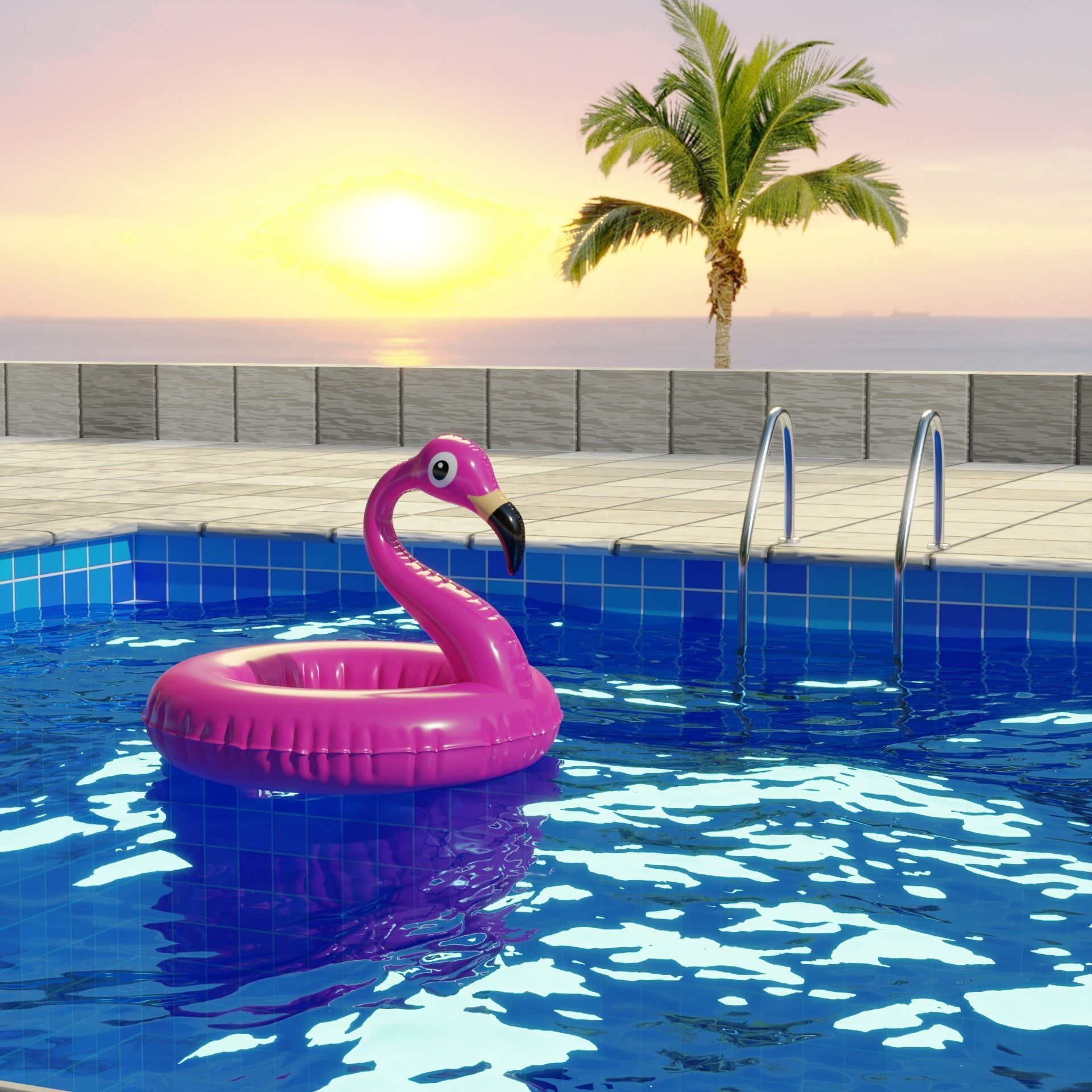 Inflatable Pink Flamingo Swimming Pool Waterpark Toy 3D model | CGTrader