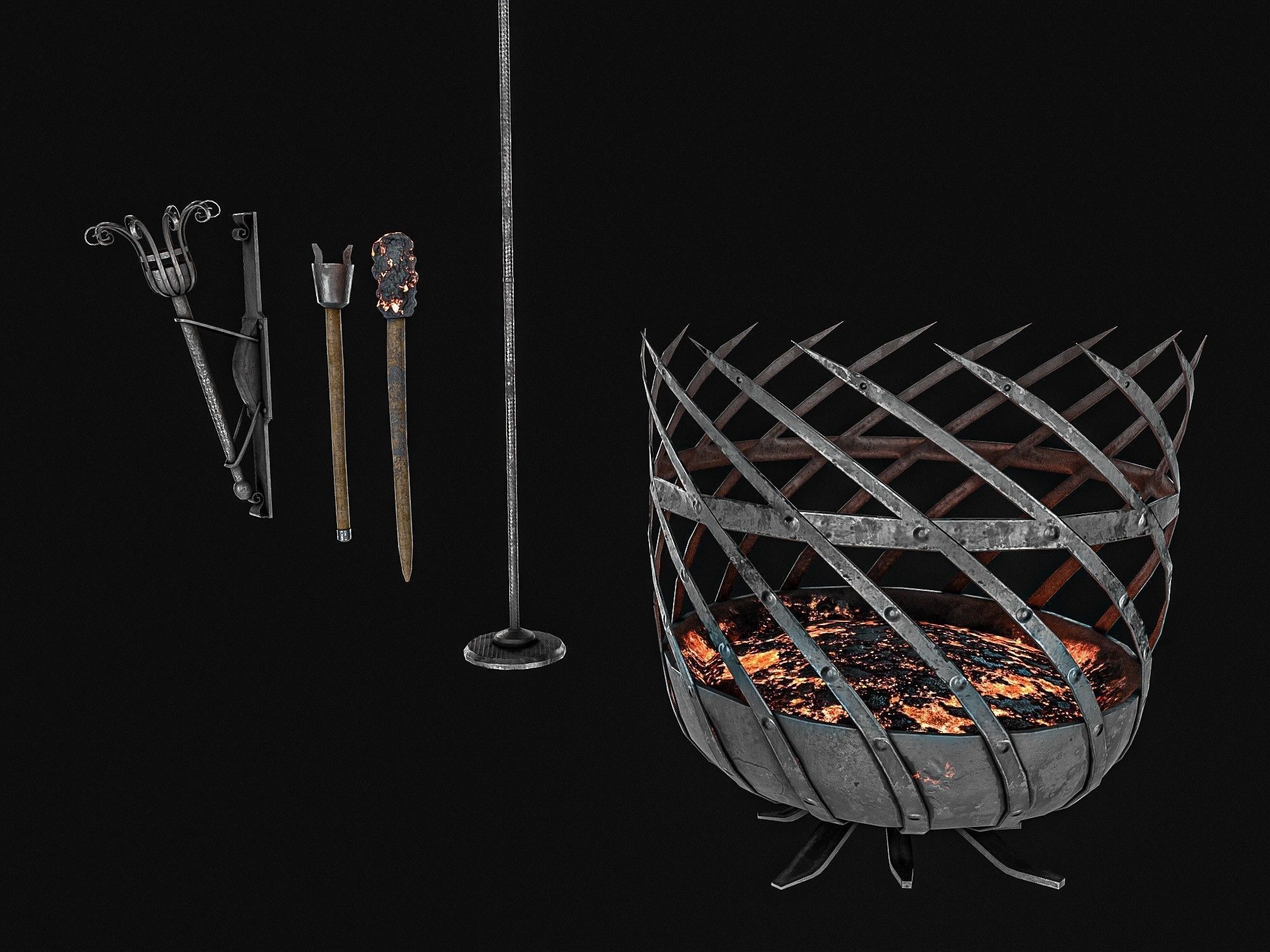 3D model Medieval Torch Pack VR / AR / low-poly | CGTrader